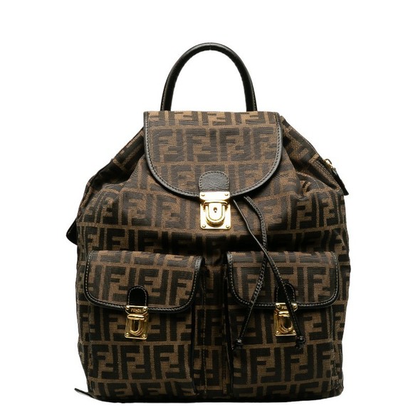 Fendi | Bags | Fendi Rucksack Backpack Canvas Leather Brown Black ...